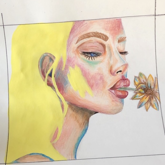 Wall Decor | Colored Pencil Drawing Of Girl Yellow Hair | Poshmark